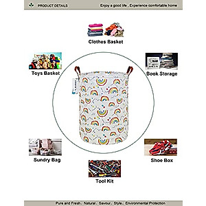 ONOEV Round waterproof laundry basket、foldable storage basket、laundry Hampers with handle、gift basket,suitable for children's room and toy storage (Rainbow)