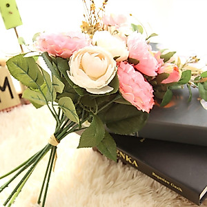 KIRIFLY Artificial Fake Flowers Plants Silk Rose Flower Arrangements Wedding Bouquets Decorations Plastic Floral Table Centerpieces Home Kitchen Garden Party Décor (Pink Champagne)