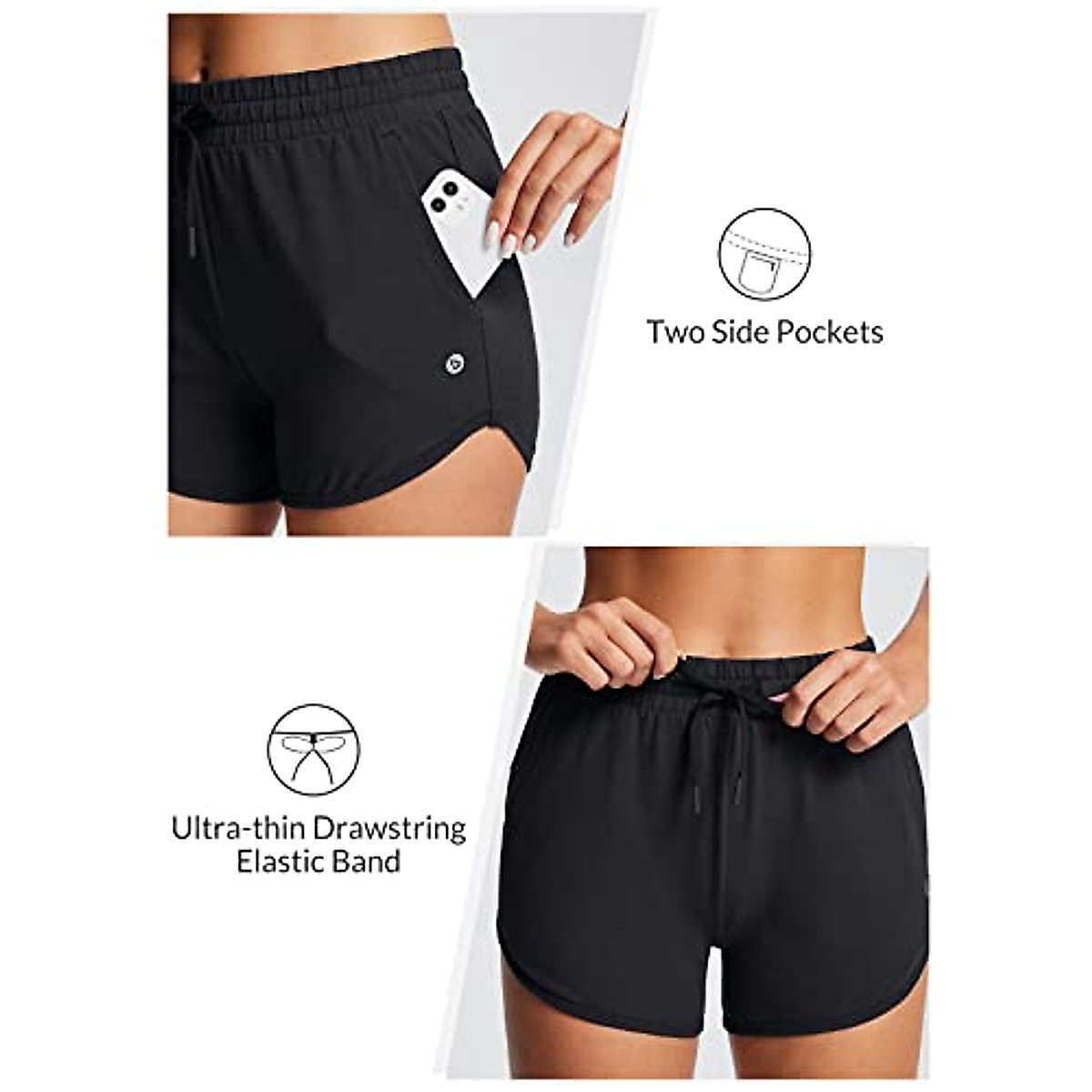 BALEAF Women's Athletic Cotton Sweat Shorts with Pockets 3.5" Workout Yoga Running Casual Sleep Short Summer Black L