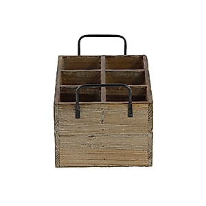 Deco 79 Wood 6 Bottle Wine Holder with Handles, 16" x 9" x 8", Brown