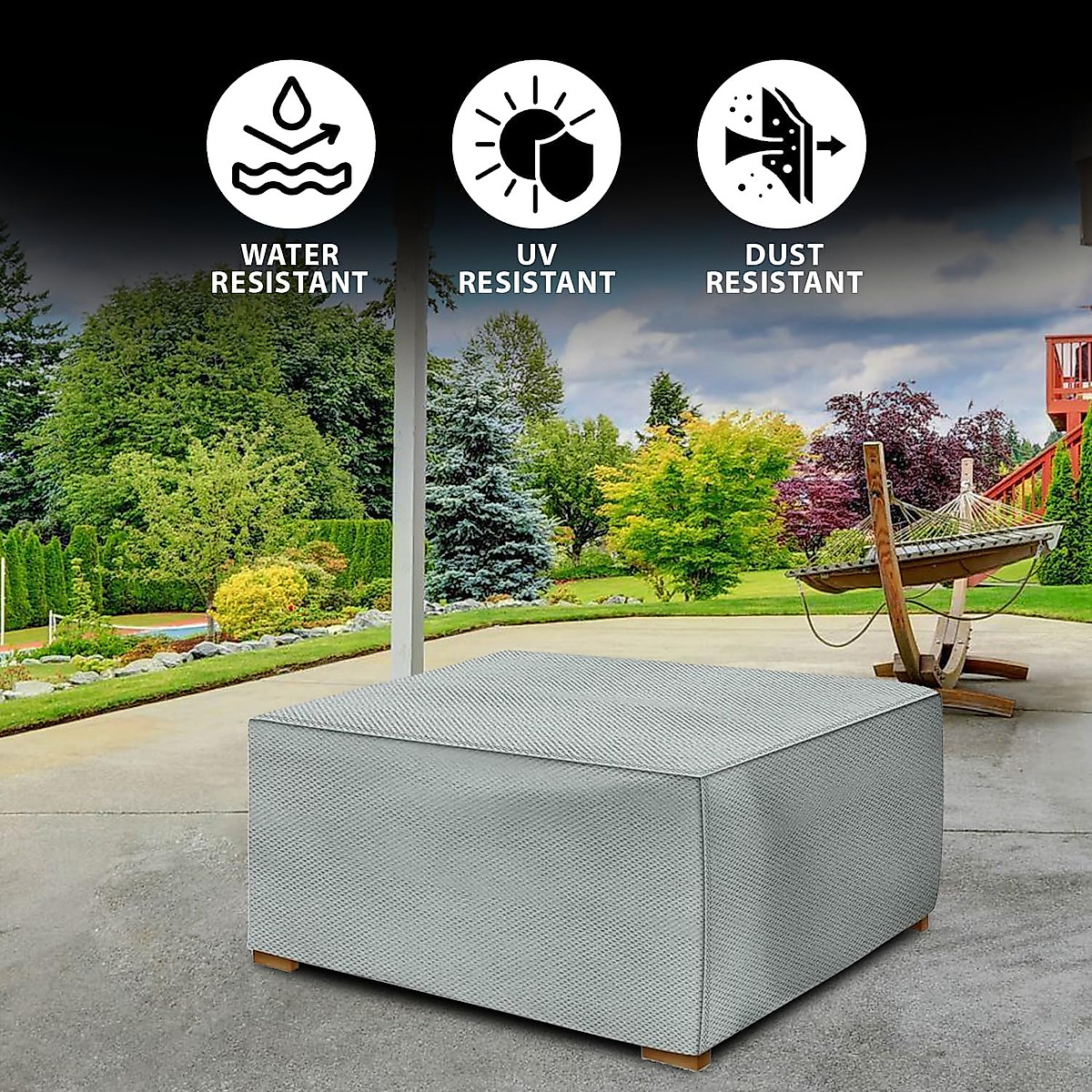 Patio Large Waterproof Ottoman Cover - Outdoor Square Side Table Covers - Patio Ottoman Washable Cover - Heavy Duty Furniture 60X60X28 Inch Grey