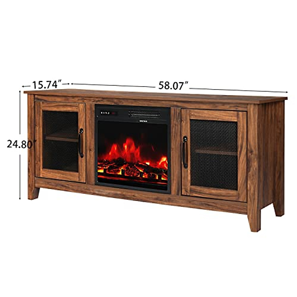 Vikiullf TV Stand with Electric Fireplace - Fireplace TV Console for TV up to 65", Home Entertainment Center with Storage Cabinet, Living Room TV Stands, Rustic Oak