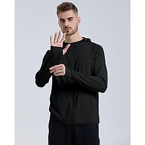Locachy Men's UPF 50+ Sun Protection Outdoor Lightweight Full Zip Hoodie Jacket Long Sleeve Fishing Hiking Performance Shirt Black XXL