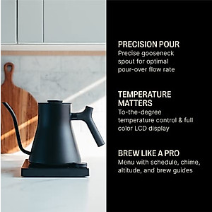 Fellow Stagg EKG Pro Studio Electric Gooseneck Kettle - Pour-Over Coffee and Tea Pot, Stainless Steel, Quick Heating, Matte Black with Walnut Wood Handle, 0.9 Liter