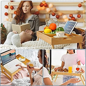 Leinuosen 2 Pcs Large Bed Tray Table with Media Slot 19.7 Inch Bamboo Breakfast Food Tray with Handles Folding Legs Portable Laptop Pad Desk TV Snack Tray for Eating, Reading, Working
