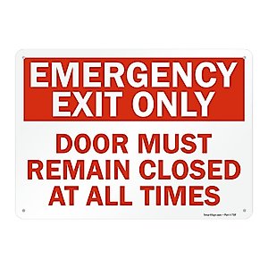 SmartSign Emergency Exit Only Sign Door Must Remain Closed at All Times (10" x 14" Non-Reflective Aluminum), Made in USA