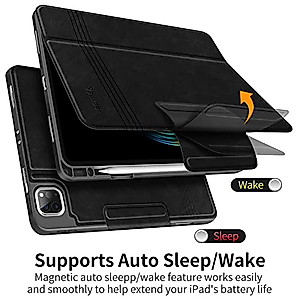 BuKoor iPad Pro 12.9 inch Case 6th Generation (2022) 5th/4th/3rd Generation (2021/2020/2018) with Pencil Holder, Auto Sleep/Wake,Vegan Leather Smart Cover (Black)