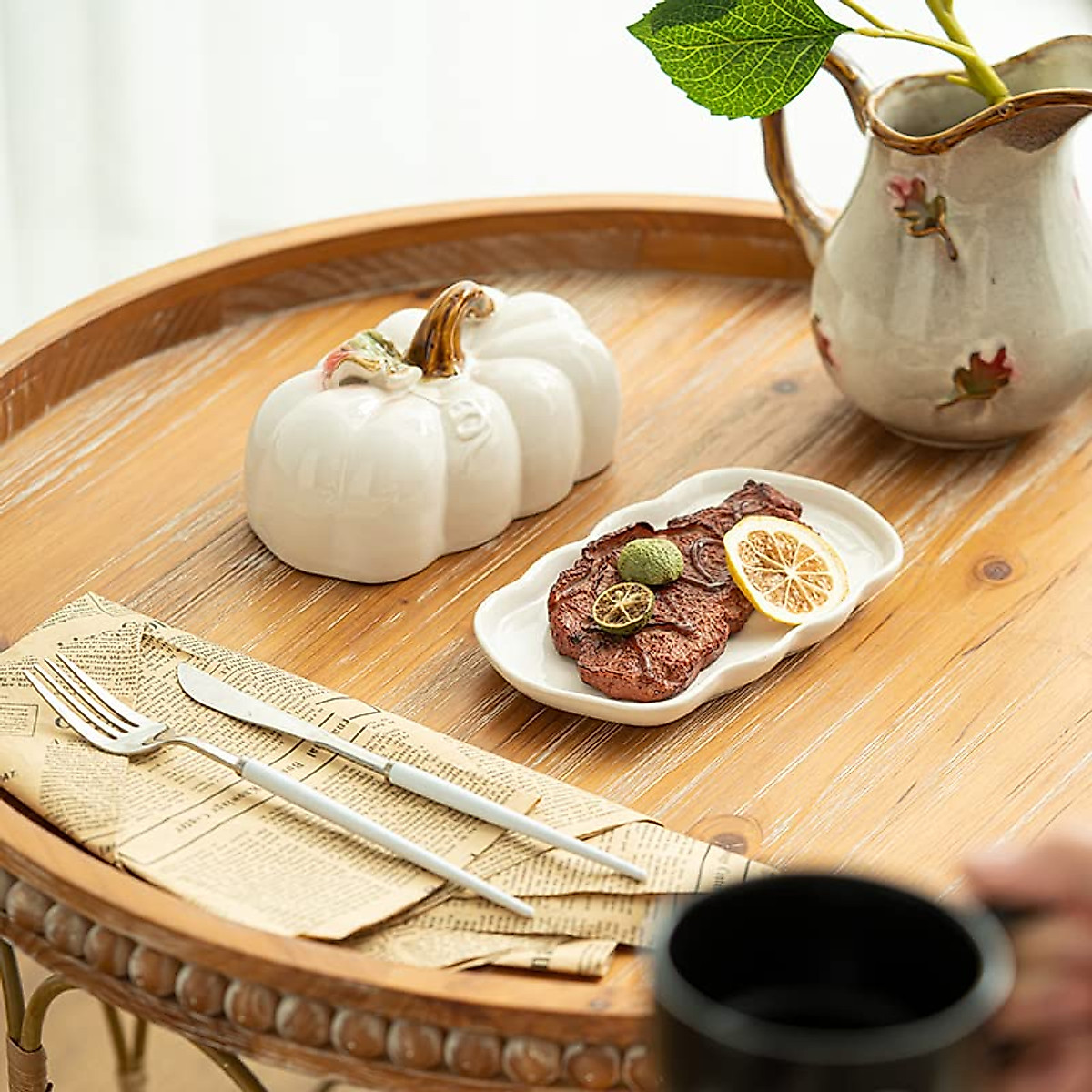 YINYUEDAO Pumpkin Butter Dish with Lid Ceramic Butter Keeper - for Butter, Dishes, Fruits - Butter Dish for Countertop, Counter, Refrigerator - Farmhouse Decoration for Kitchen ( White Pumpkin )