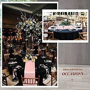 6 Pack Round Plastic Tablecloth 84" Black Disposable Table Covers Waterproof Circle Party Table Cloths for Round Tables and 6 Pack 12"x108" Rose Gold Satin Table Runners for Parties Birthday Picnic