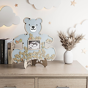 Baby Shower Guest Book Alternatives - We Can Bearly Wait Baby Shower Decorations For Boy- Teddy Bear Baby Shower Decorations - Centerpiece - Woodland Baby Shower Ultrasound Photo Frame (Blue)