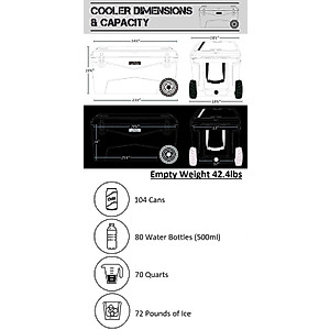 COLD BASTARD COOLERS 70QTW Rugged+ Pink Neon Large Wheels Premium Ice Chest Cooler Accessories Free S&H (CB70W-PN)