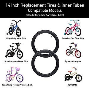 (2 Sets) 14” x 2.125 Kids Bike Replacement Tires and Tubes - Compatible with Most 14” Kids Bikes Like RoyalBaby, Joystar, and Dynacraft - Made from BPA/Latex Free Butyl Rubber
