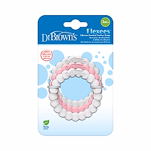 Dr. Brown's Flexees Beaded Teether Rings, 100% Silicone, Soft & Easy to Hold, Encourages Self-Soothe, 3 Pack, Pink, White, Gray, BPA Free, 3m+