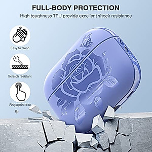for Airpods Pro 2 Case (2022),DATIMIRA Rose Engraved TPU Apple airpods pro 2nd Generation Case Cover with Strap for Women and Girls,Blue