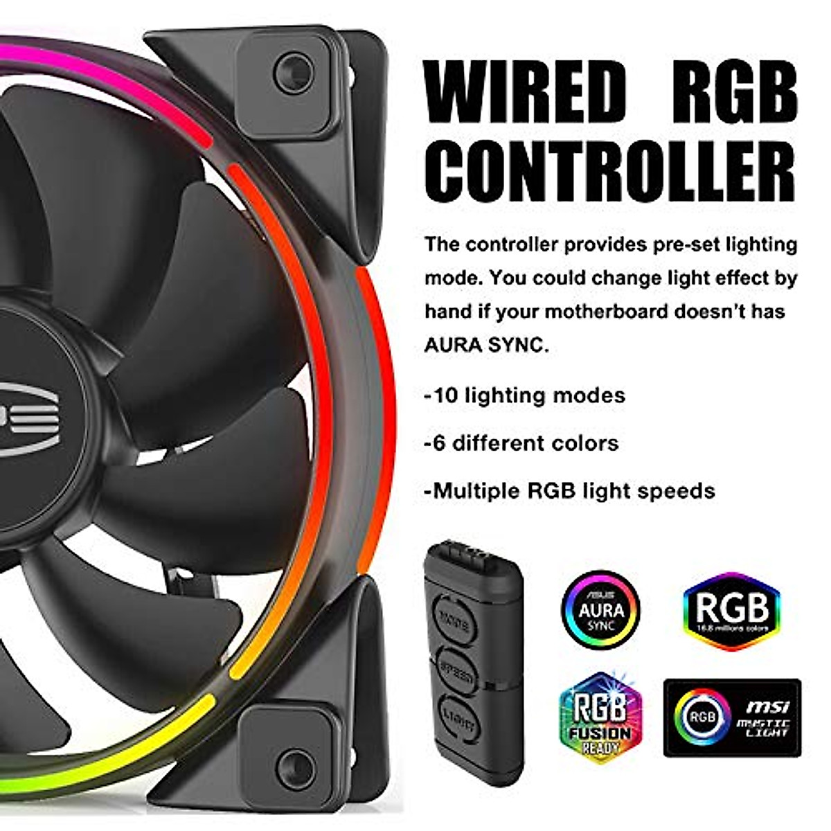 CP3 120mm Fan 3 in 1 Kit Upgrade,12cm RGB LED Computer Case Fan - PWM Cooling Fan - Dual Light Loop Quiet Fan/Multiple Light Modes for PC Case