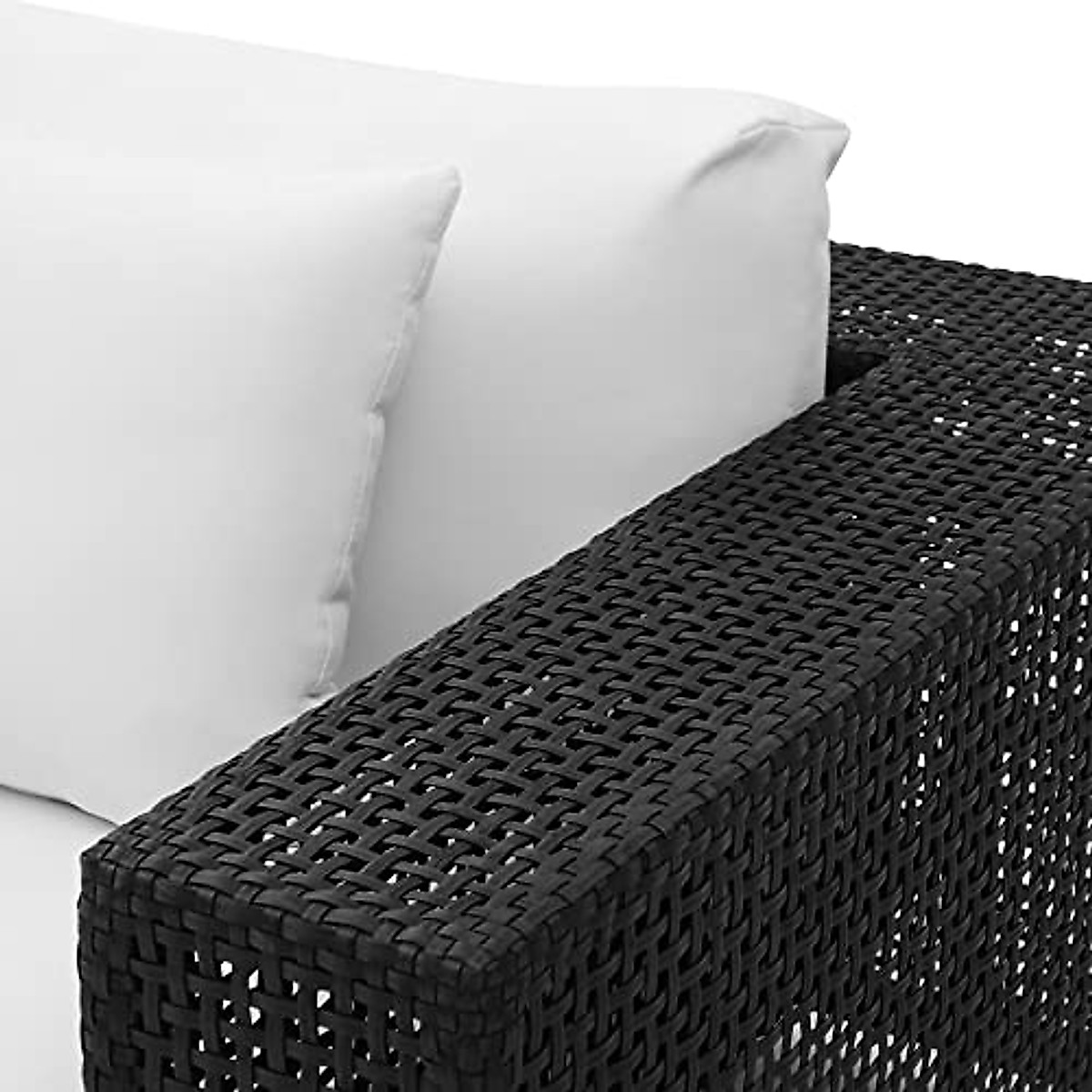 Zuri Furniture Modern Marquesa Outdoor Black Wicker Armchair with Quick Drying Cushions in White