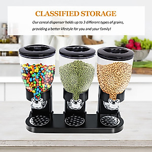 Hedday Triple Canister Cereal Dispenser, Plastic Dry Food Cereal Dispenser Container Machine Storage Bottles for Home and Kitchen(Black)