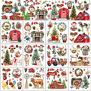 BBTO 12 Sheets Christmas Rub on Transfers for Crafts and Furniture Rub on Transfers Stickers Classic Bird Floral Furniture Decals for Home Office Paper Wood DIY Craft, 5.5x5.7 Inch (Farmhouse Style)