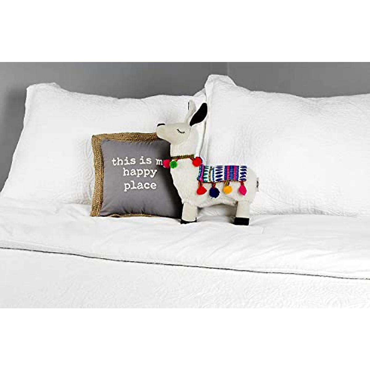 Decorae Plush Llama with Blanket and Pom-Poms, Stuffed Llama Shaped Decorative Pillow