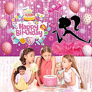 Princess Birthday Party Backdrop Photography Background Pink Party Banner for Girl Birthday Party Baby Shower Cake Table Decorations Happy Birthday Banner,71x45 inch