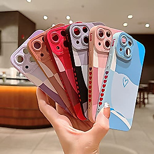 YKCZL Compatible with iPhone 13 Mini Case 5.4 Inch, Cute Painted Art Heart Pattern Full Camera Lens Protective Slim Soft Shockproof Phone Case for Women Girls(Pink)