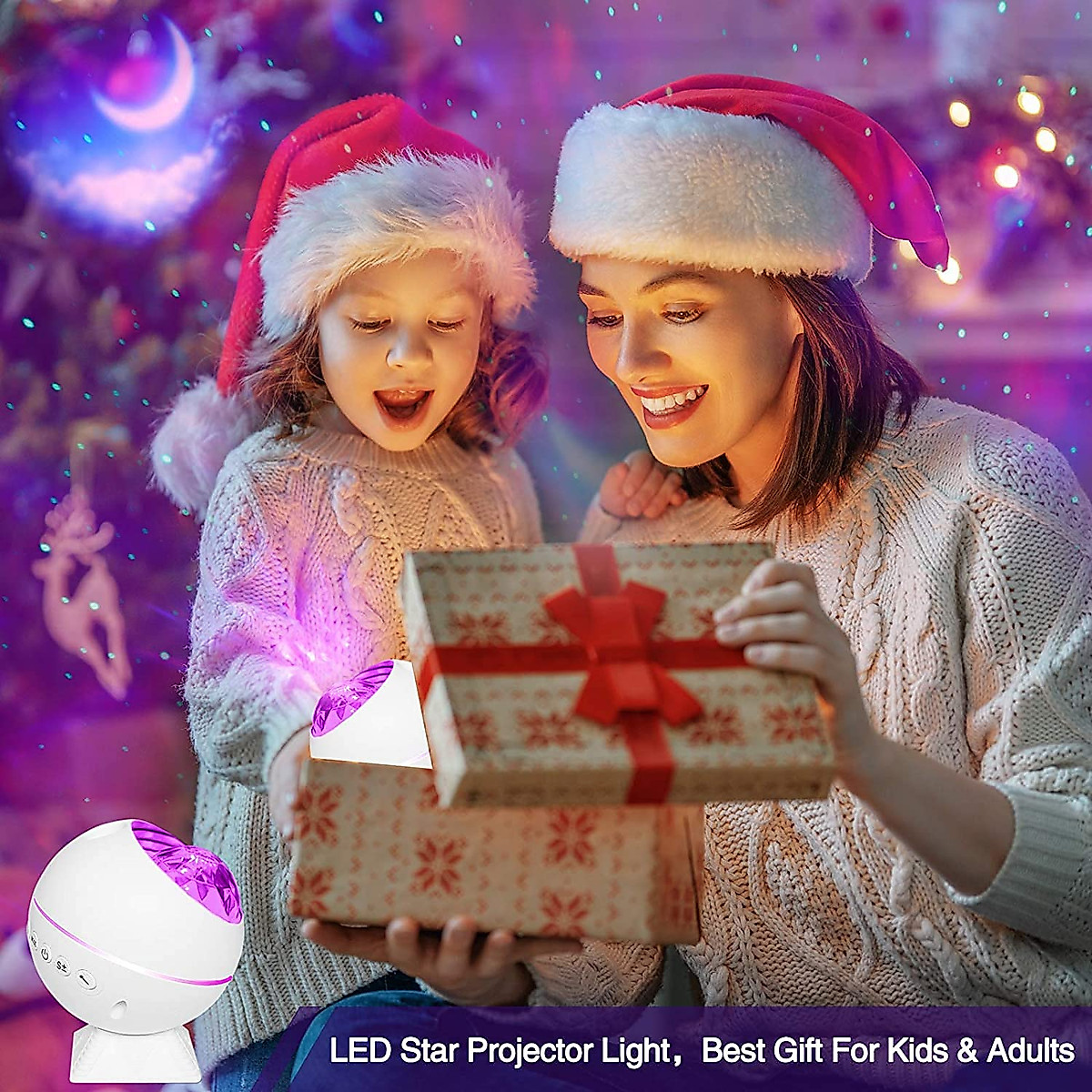 Star Projector, Galaxy Projector, Led Night Light with Remote Control Voice Control，for Bedroom New Year Gift Baby Rooms Starlight Dinners Game Rooms Home Party Gift for Kids (White)