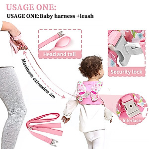 Toddlers Leash for Girls,Child Harness Leashes for Toddlers,Safety Baby Leashes Anti Lost Wrist Link 4 in 1 Walking Wristband Assistant Strap Reflective Back Belt Pink The Best Gift(Butterfly)