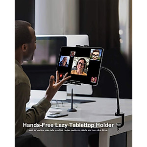 woleyi Gooseneck Tablet Holder Mount, Heavy Duty Desk/Bed Tablet Stand, Flexible Arm Clip for iPad Pro Air Mini, Galaxy Tab/Z Fold, Fire HD, Surface Pro/Go, Switch, iPhone and More 4.7-13" Devices