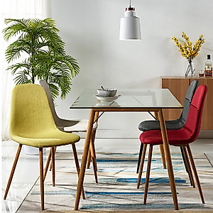 Versanora Minimalista Glass Dining Table Mid-Century Modern Style with Metal Legs for Kitchen Living Room Study Home Office, 30 inch Height, Glass/Wood Grain