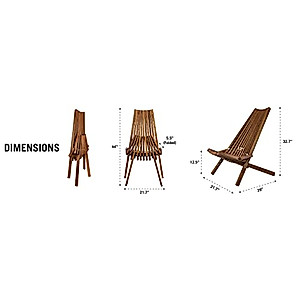 Melino Wooden Folding Chair for Outdoor, Low Profile Acacia Wood Lounge Chair with FSC Certified Acacia Wood, Fully Assembled (Espresso)