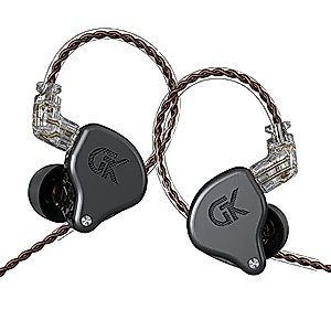 G.K Earbuds Wired Headphone with Microphone 7BA+1DD Hybrid Driver Stereo Bass Noise Cancelling IEM Earphone 3.5mm Jack with Detachable Audio Cable for Musicians DJ Guitarists Sport Gaming (Black)