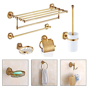 7X Vintage Copper Wall Mounted Towel Rack Kit Bathroom Hardware Complete Toilet Paper Brush Holder Ring Soap Towel Rack for Bathroom, Toilet