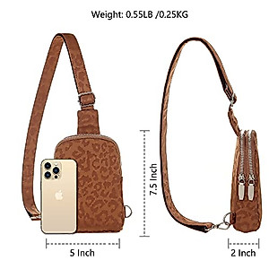 Haytijoe Small Sling Bag, Fanny Packs Purse Nylon Fabric Crossbody Bags for Women Girls Traveling Hiking Walking, Gifts for Her (Nylon-Leopard Brown)
