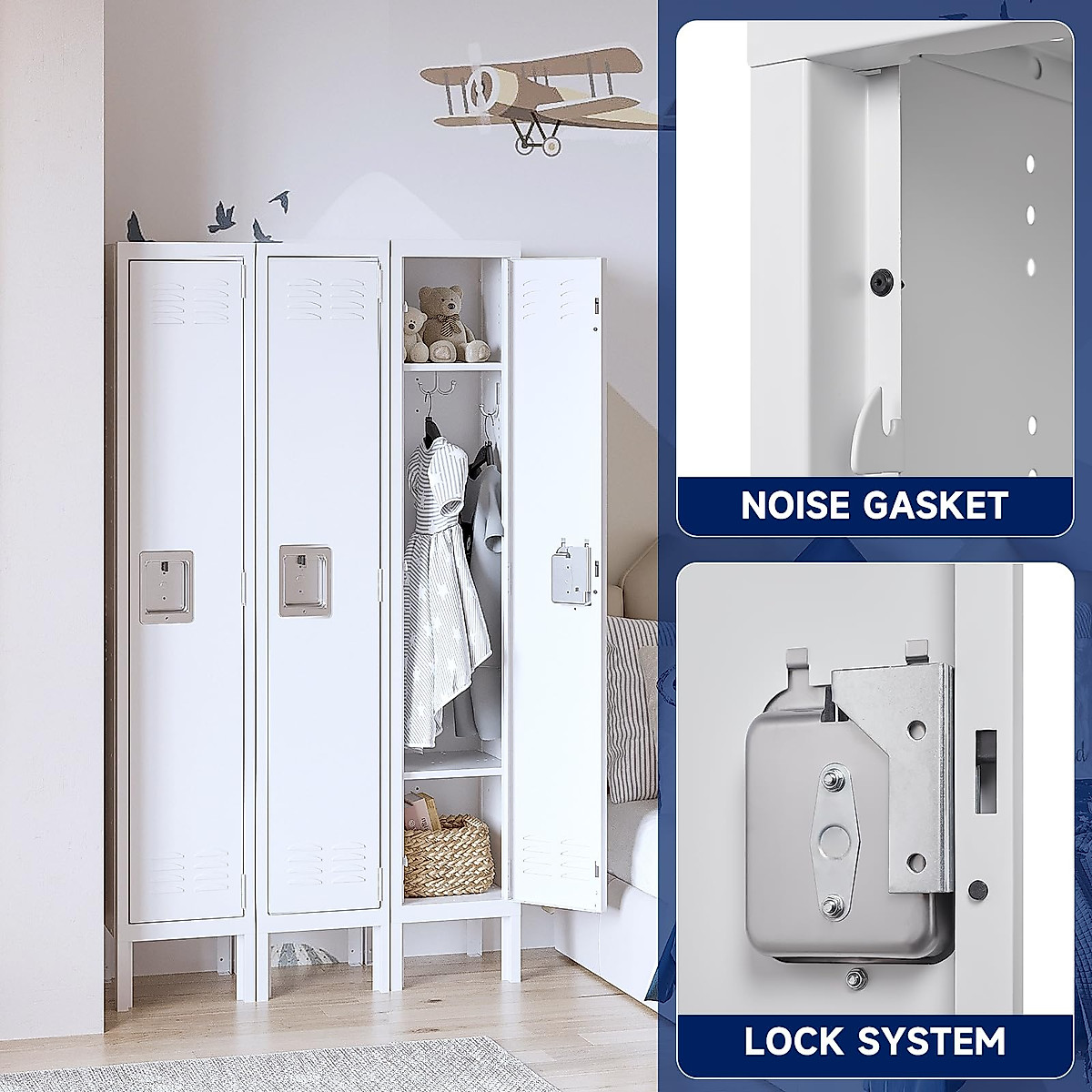 Yizosh Metal Lockers for Employees with Lock, Employees Locker Storage Cabinet with 1 Doors, Tall Steel Storage Locker for Gym, School, Office (White, 1 Door)