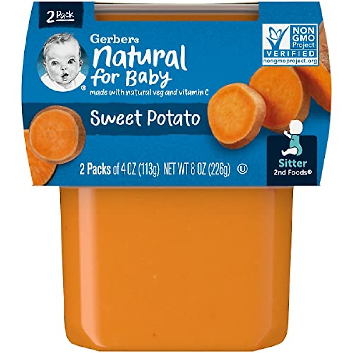 Gerber Natural for Baby 2nd Foods Baby Food Tubs, Sweet Potato, Pureed Baby Food Made with Natural Veggies & Vitamin C, 2 - 4 OZ Tubs/Pack (Pack of 4)
