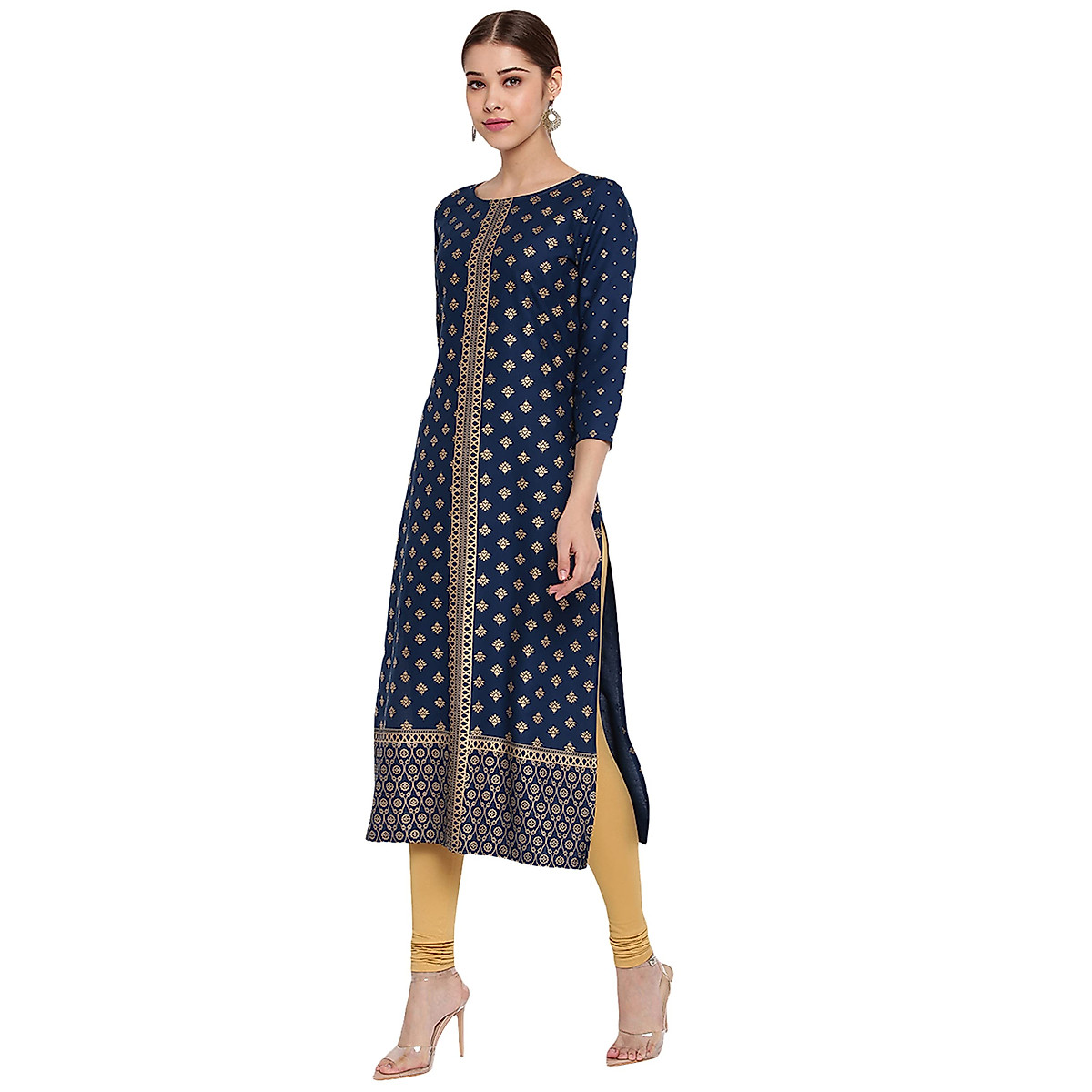 Janasya Indian Women's Blue Rayon Kurta