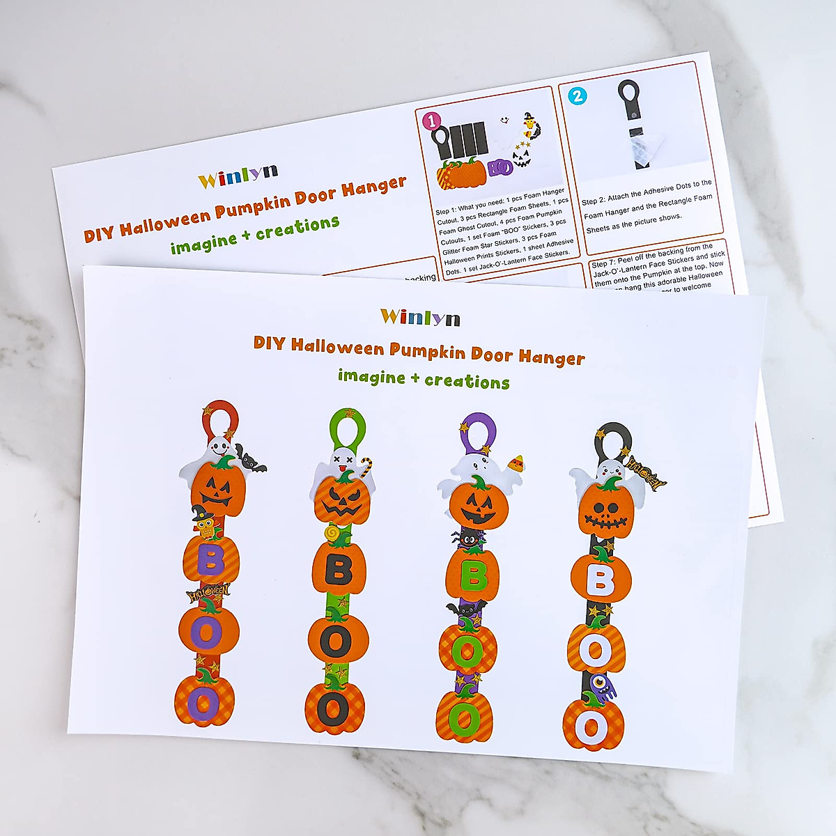 Supla 8 Sets Halloween Craft Kits Fall Kids Crafts DIY Halloween Doorknob Hanger Decorations Art Sets Foam Halloween Pumpkin Ghost Boo Bat Owl Stickers for Kids Halloween Classroom Party Activity