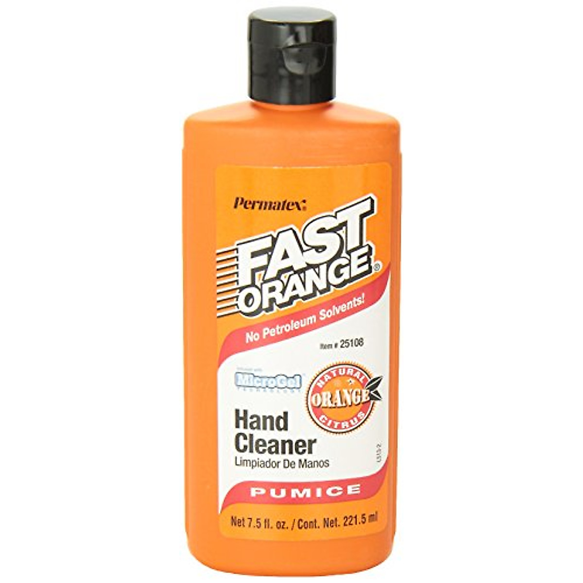 Fast Orange 25108 Pumice Lotion, Heavy Duty Hand Cleaner, Natural Citrus Scent, Waterless Cleaner For Mechanics, Strong Grease Fighter, 7.5 oz