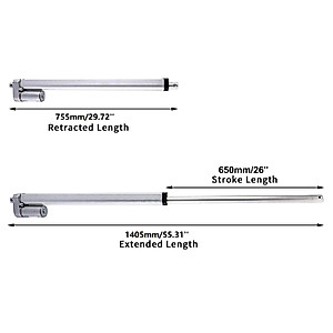 Homend DC12V 26inch Stroke Linear Actuator with Mounting Bracket 900N(225lbs) Maximum Lift 10mm/s for Recliner TV Table Lift Massage Bed Electric Sofa Linear Actuator