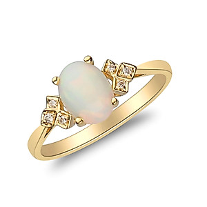 Gin & Grace 14K Yellow Gold Natural Ethiopian Opal Ring with Real Diamonds for Women | Ethically, authentically & organically sourced (Oval) Shaped Opal Hand-Crafted Jewelry for her |