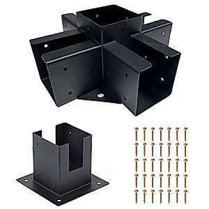 Wood Stand Kit with Steel Brackets 5-Way Right Angle Corner Bracket or 4x4(Inner Size 3.5"*3.5") Lumber with Screws Black Powder-Coated Steel Pergola/Gazebo Kit