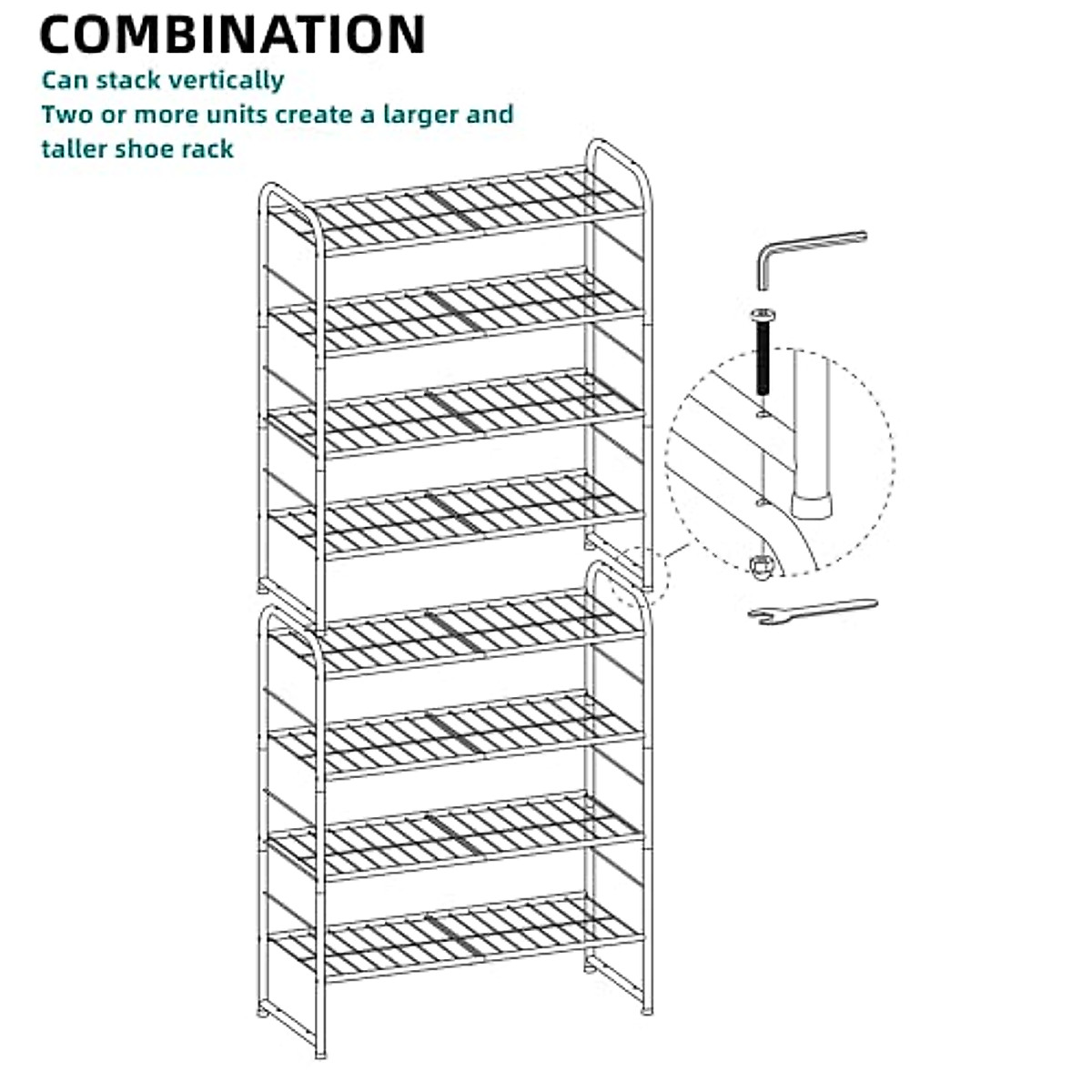 REGILLER 4-Tier Stackable Shoe Rack, Expandable & Adjustable Shoe Organizer Storage Shelf, High Capacity, Wire Grid, Black