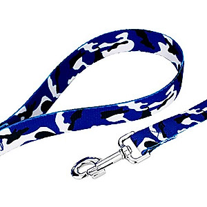 Country Brook Petz - Premium Royal Blue and White Camo Dog Collar and Leash - Sports and Athletics Collection with 15 Spirited Designs (5/8 Inch, Small)