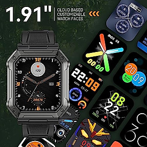 INEYES Military Smart Watch for Men (Make/Answer Call), HD Outdoor Rugged Tactical Smartwatch, Sport Fitness Tracker with Heart Rate Blood Pressure Sleep Monitor for iPhone Android Phones