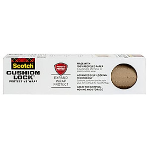 Scotch Cushion Lock Protective Wrap, 12 in x 30 ft, Sustainable Packaging Solution for Packing, Shipping and Moving, No Scissors or Tape Needed, Great Alternative to Bubble Cushion Wrap (PCW-1230)