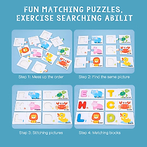 Sight Words Spelling and Learning Alphabet Puzzle Matching Game Wooden Letters Animal Flash Cards Shape Puzzles Montessori Matching Puzzle Preschool Educational Toys for Toddlers Boys Girls Age 3+