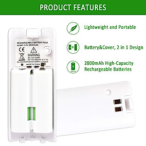 Kulannder 4 Pcs Wii Remote Batteries Rechargeable, 2800mAh High-Capacity Rechargeable Batteries for Nintendo Wii/Wii U Remote Controller (White)