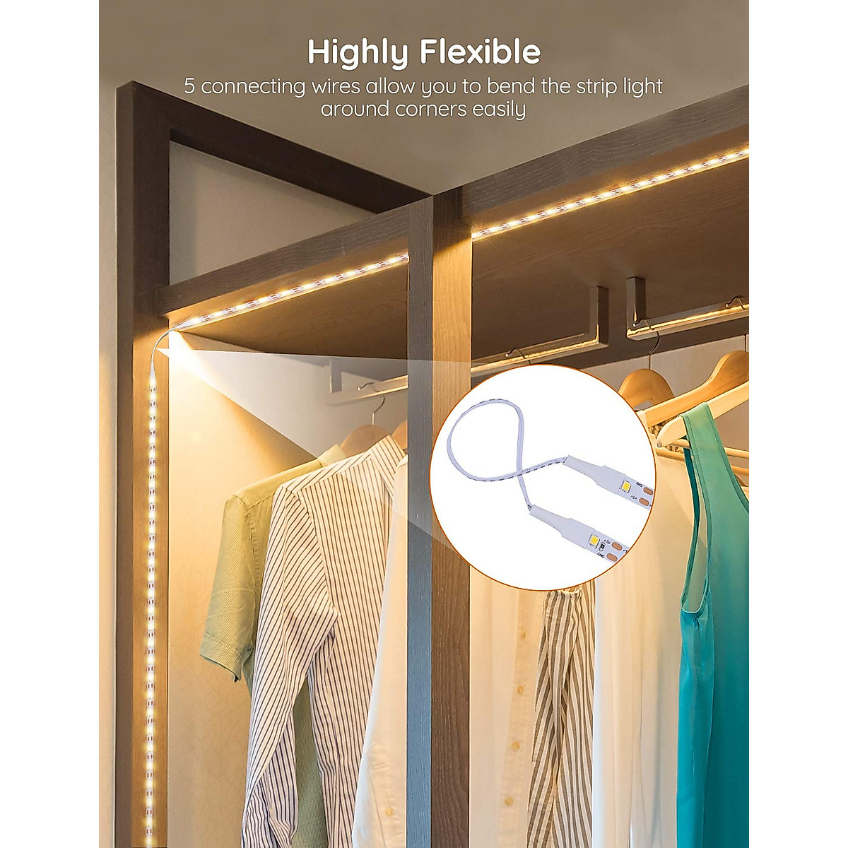 Govee Under Cabinet Lights, Motion Sensor LED Light Strip with Memory Function, 4pcs Adjustable Brightness and 3000K Warm White Closet Lights for Cabinet, Counter, Kitchen, Bedroom