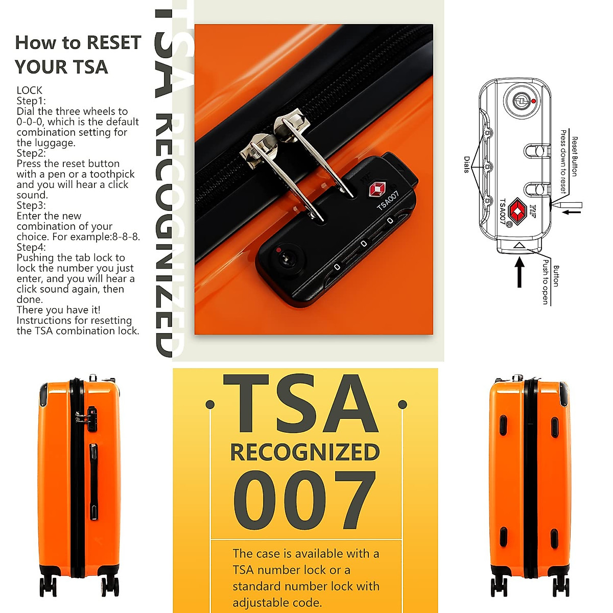 Coolife Luggage Expandable(only 28") Suitcase PC+ABS Spinner 20in 24in 28in Carry on (orange new, S(20in)_carry on)