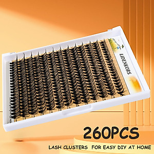 Lash Clusters, Eyelash Clusters D Curl, Cluster Eyelash Extensions, 260pcs 40D Individual Lashes, Diy Lash Extensions, Wispy Cluster Lashes, (40D-0.07D-9-16mm mix)